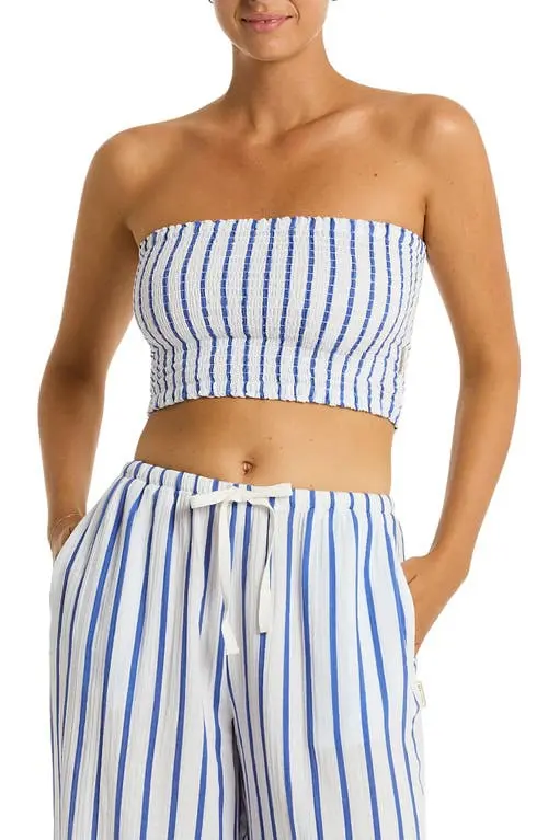 SEA LEVEL Amalfi Beach Bandeau Cotton Cover-up Crop Top - Blue