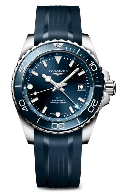 LONGINES Hydroconquest Gmt Automatic Rubber Strap Diver Watch - Blue