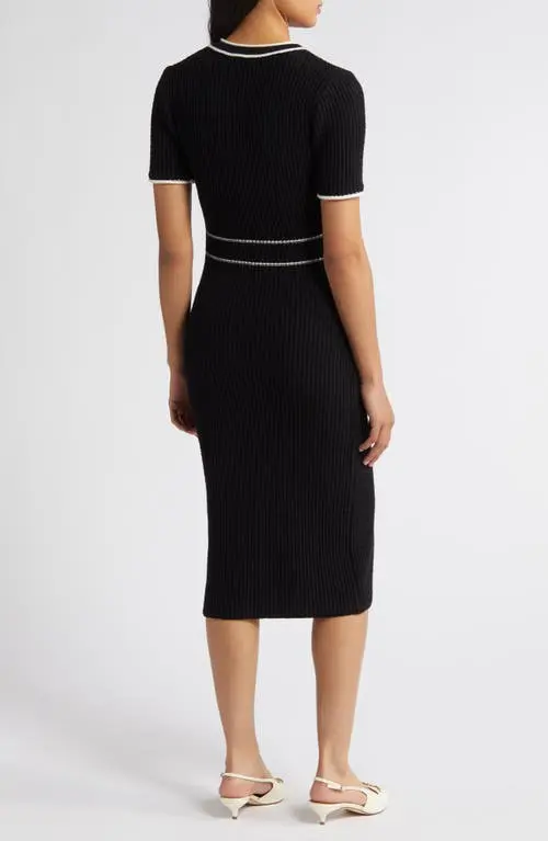 zoe and claire midi sweater dress Zoe And Claire Tipped Button Front Midi Sweater Dress In Black - 40% Off
