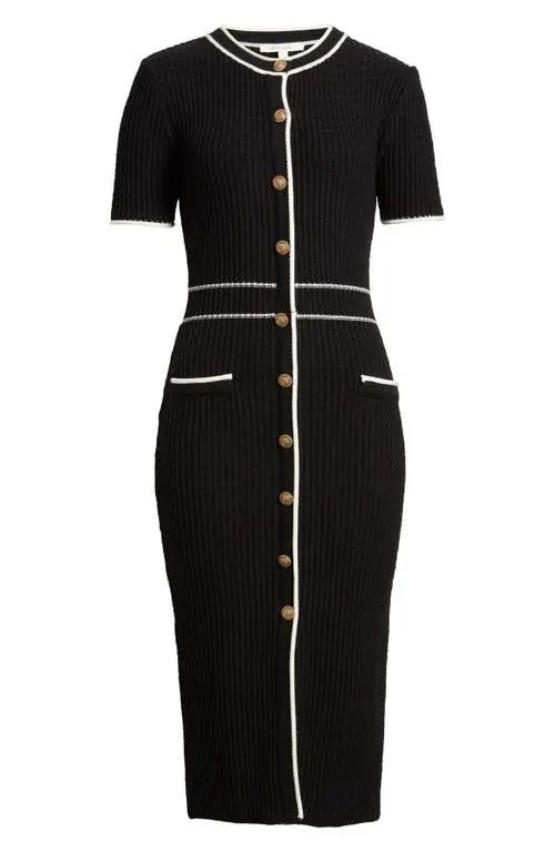 Zoe And Claire Tipped Button Front Midi Sweater Dress In Black - 40% Off |  Editorialist
