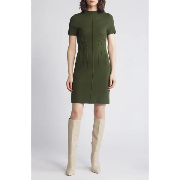 Eliza J Pintuck Fitted Sheath Dress - Olive