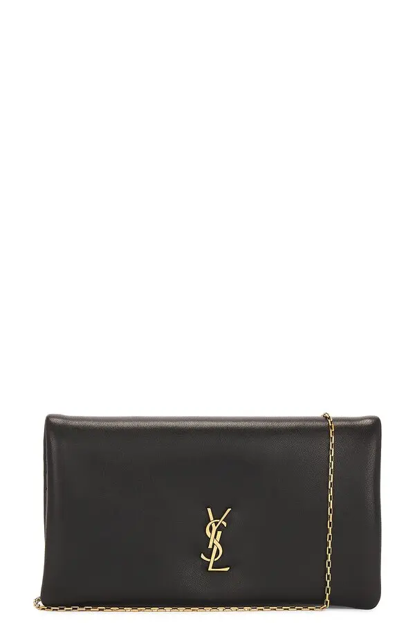 Saint Laurent Large Bi-fold Wallet On Chain In Black - Nero