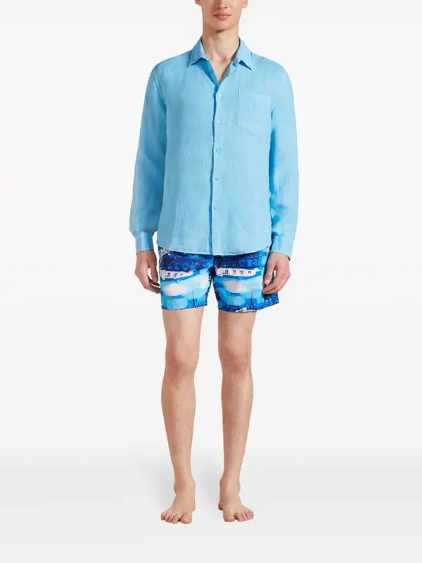 Vilebrequin Logo-embroidered Linen Shirt - Blue