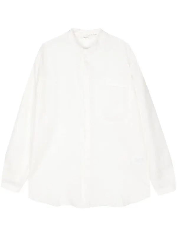Isabel Benenato Band-collar Linen Shirt - White