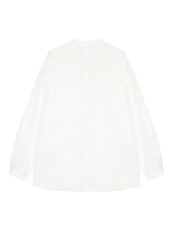 Isabel Benenato Band-collar Linen Shirt - White