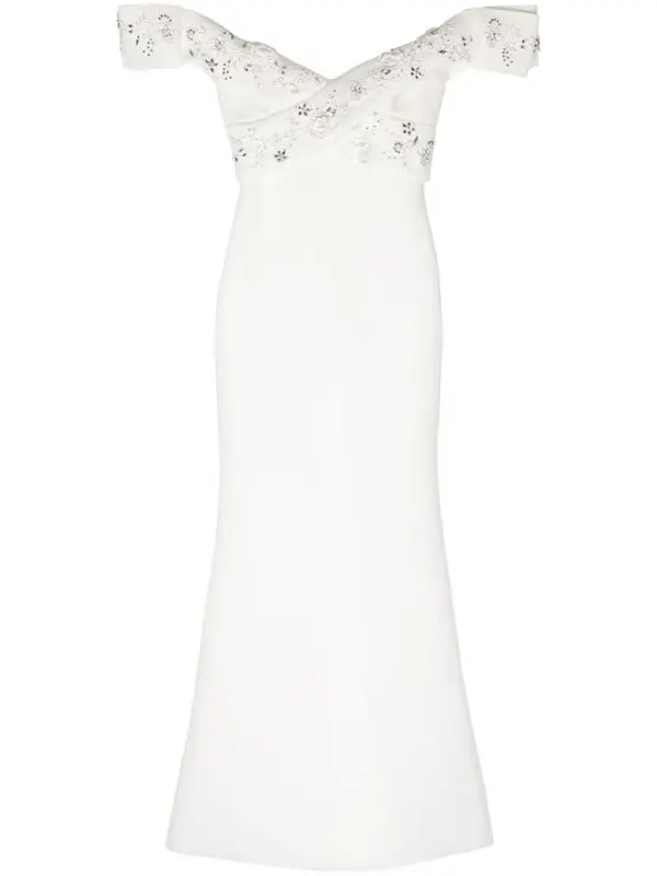 Badgley Mischka Bead-embellished Off-shoulder Gown
