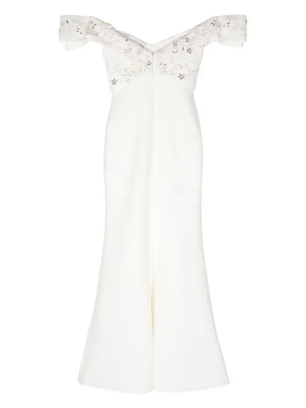 Badgley Mischka Bead-embellished Off-shoulder Gown