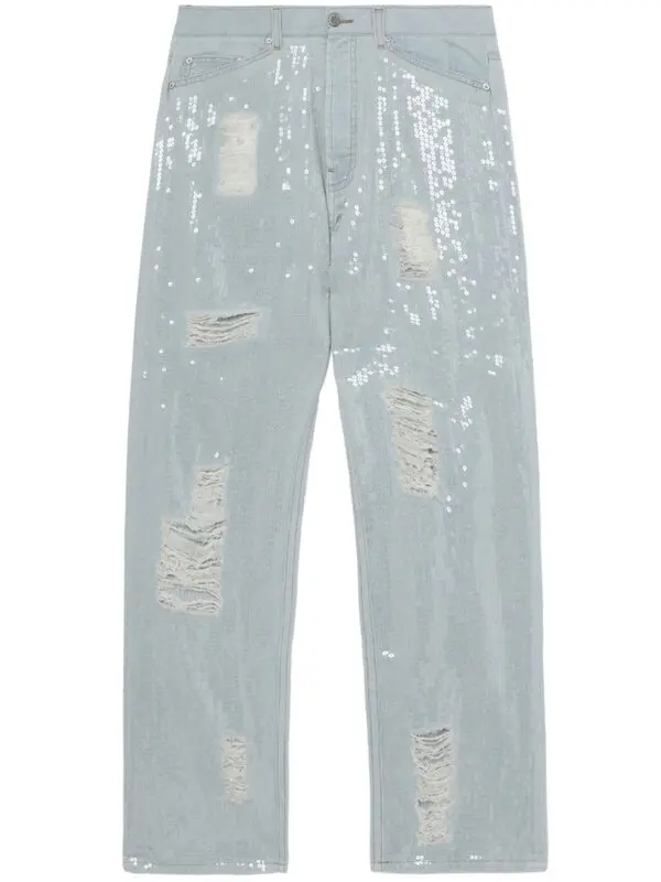 Palm Angels Sequin-embellished Ripped Jeans