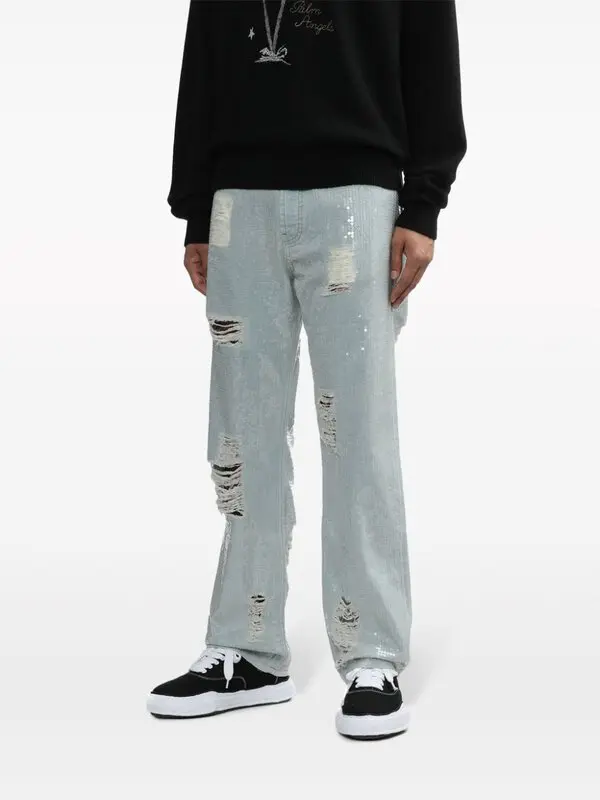Palm Angels Sequin-embellished Ripped Jeans