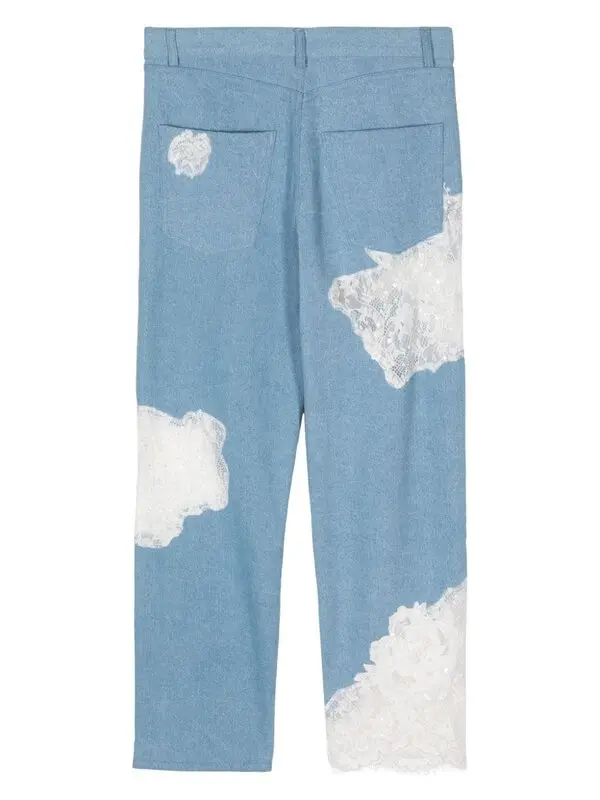 Collina Strada Cotton Jeans With Floral Lace Detailing