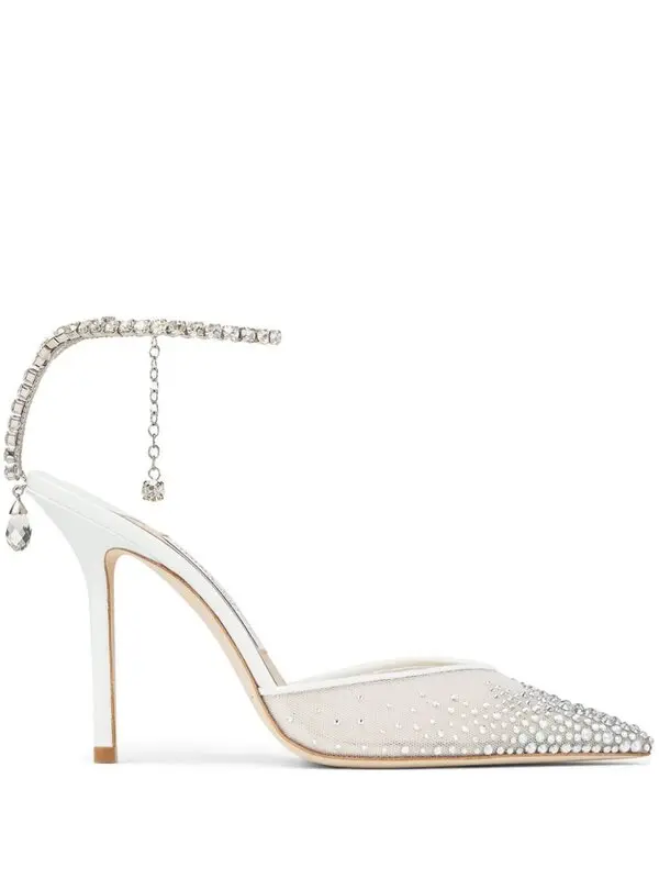 JIMMY CHOO 100mm Saeda Crystal-embellished Pumps - White