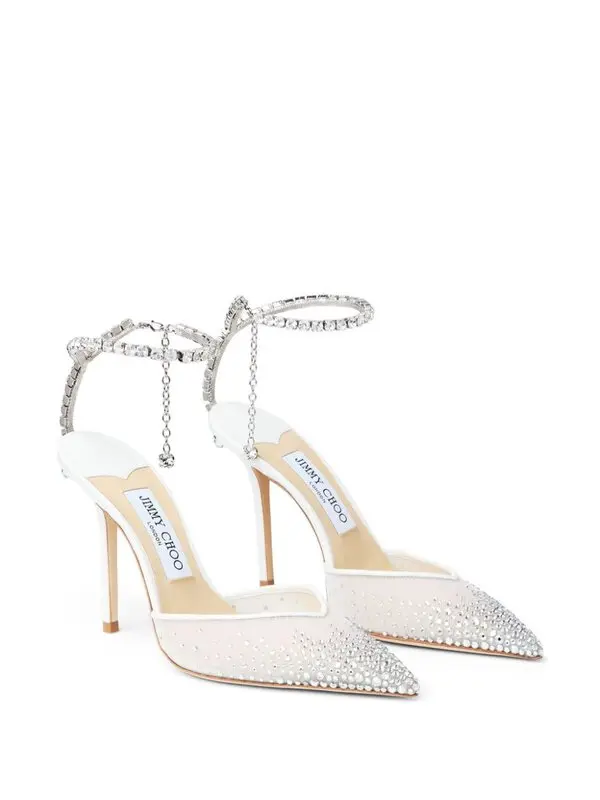 JIMMY CHOO 100mm Saeda Crystal-embellished Pumps - White