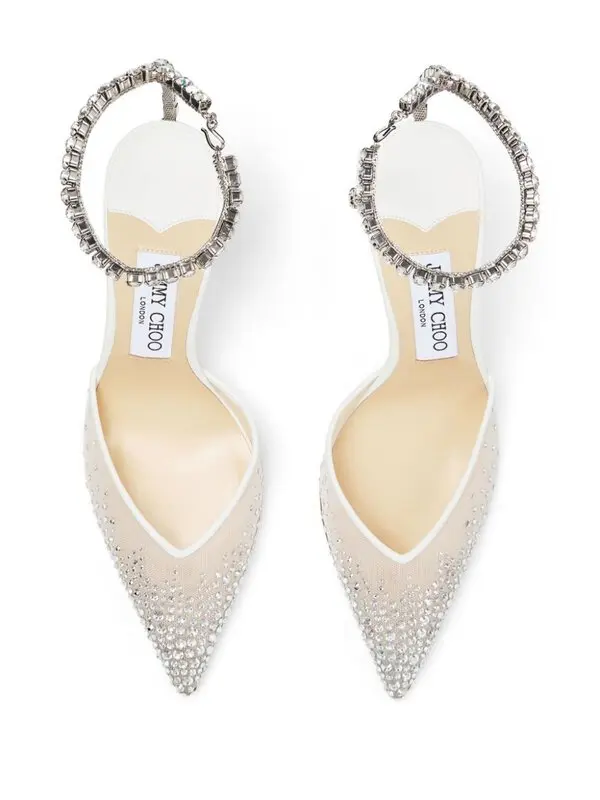 JIMMY CHOO 100mm Saeda Crystal-embellished Pumps - White