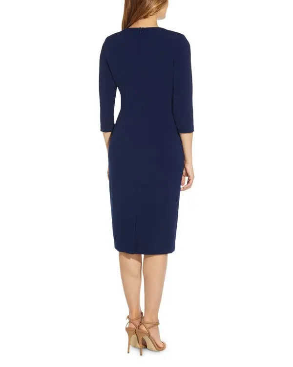 Adrianna Papell Tie-Waist Knee Length Dress - Navy Sateen | Editorialist
