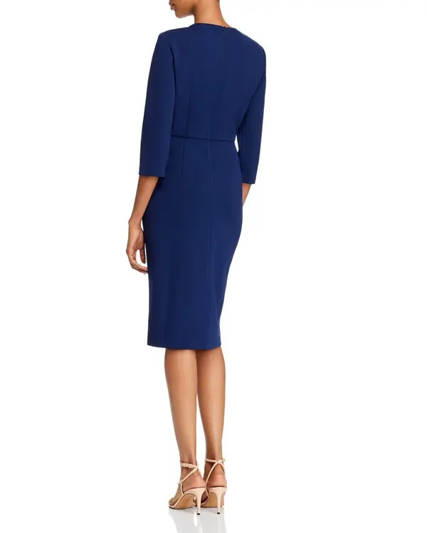 Adrianna Papell Tie-Waist Knee Length Dress - Navy Sateen | Editorialist