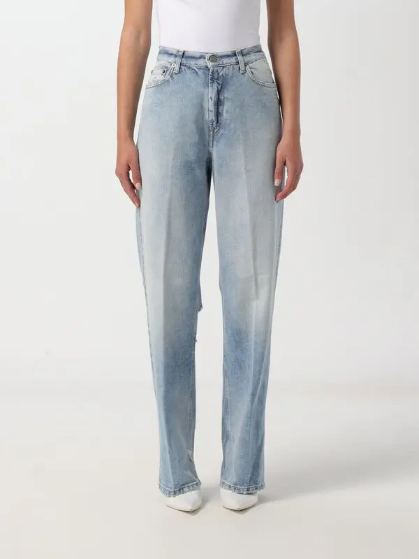 DONDUP Straight Leg Distressed Denim Pants - Blue