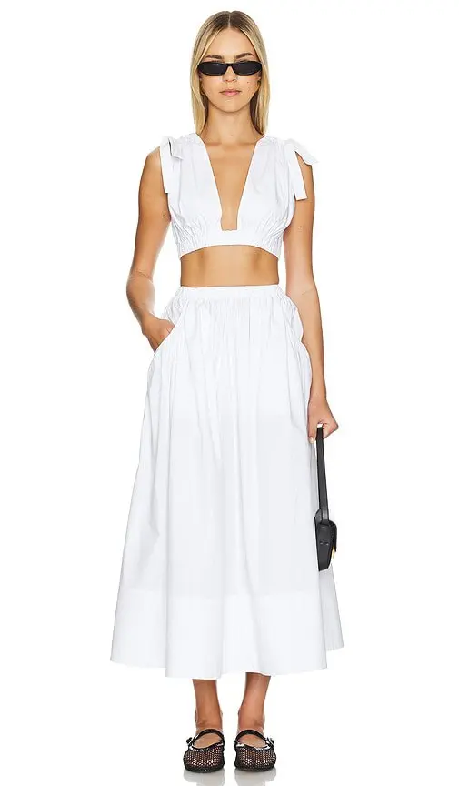 L'academie Arman Poplin Crop Top With Self-tie Shoulder Straps