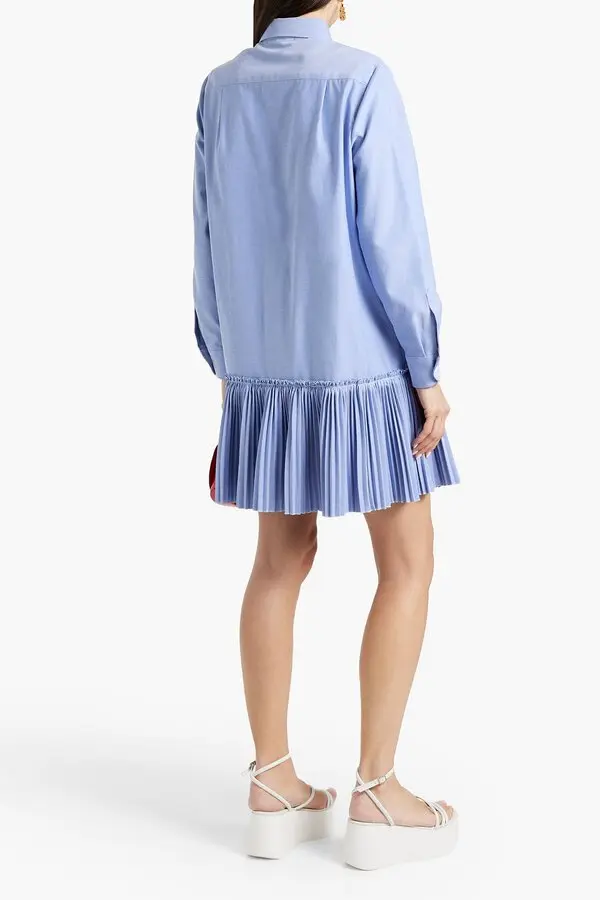 red valentino light blue dress Red Valentino Pleated Cottonblend Oxford Mini Shirt Dress In Light Blue -  55% Off