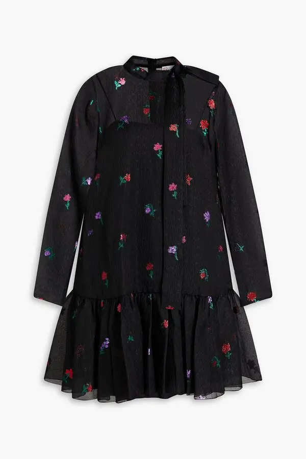 Red Valentino Metallic Fil Coupé Organza Mini Dress