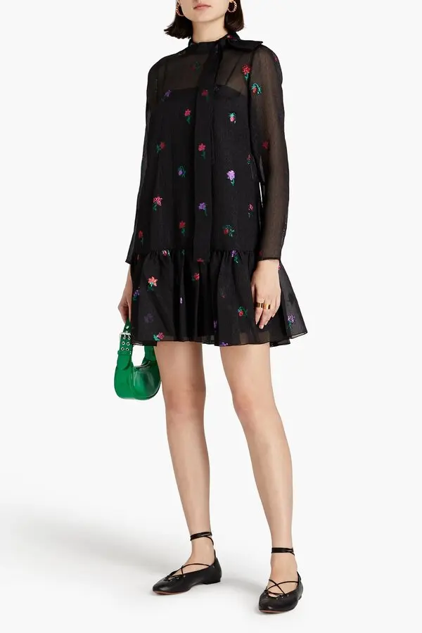 Red Valentino Metallic Fil Coupé Organza Mini Dress