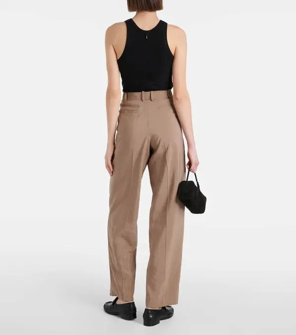 JOSEPH Pleated Silk-blend Twill Straight Pants