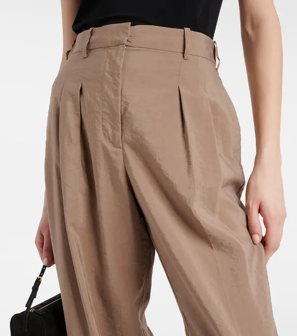 JOSEPH Pleated Silk-blend Twill Straight Pants
