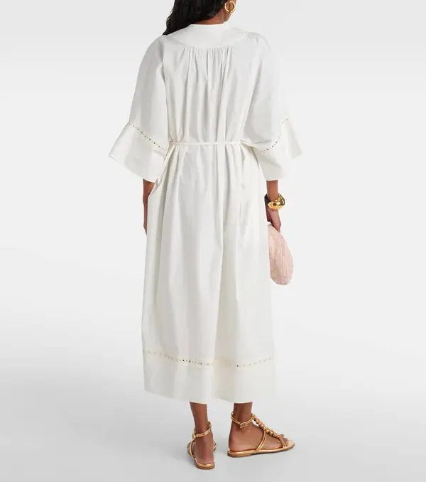 YVES SALOMON Belted Cotton-blend Maxi Dress - White