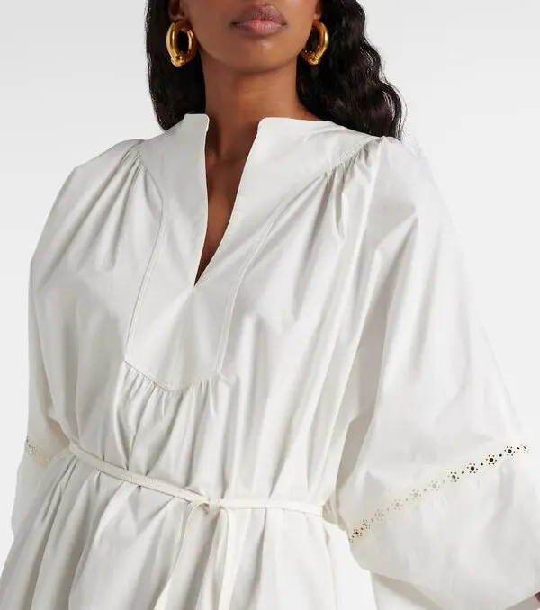 YVES SALOMON Belted Cotton-blend Maxi Dress - White