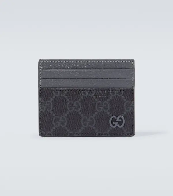 Gucci Leather-trimmed Gg Canvas Card Holder - Black