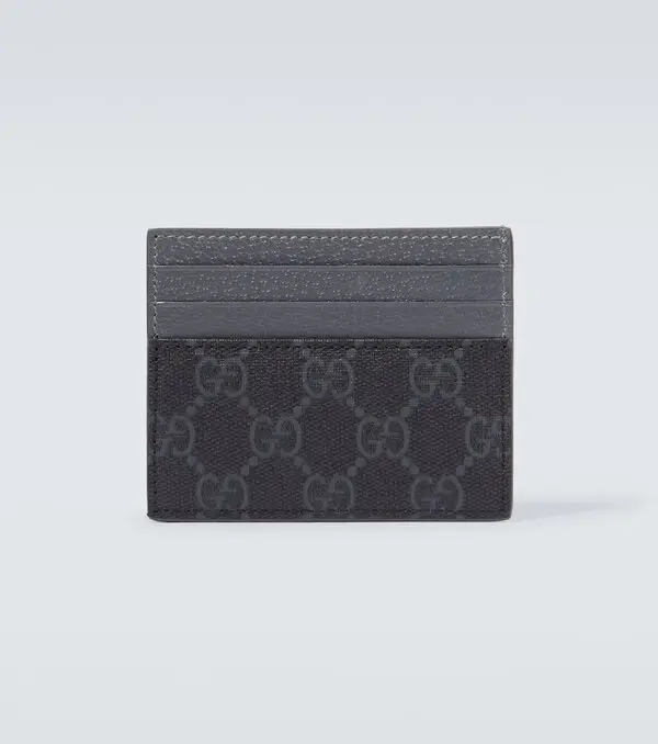 Gucci Leather-trimmed Gg Canvas Card Holder - Black