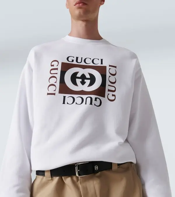Gucci Logo Cotton Jersey Sweatshirt - White | Editorialist