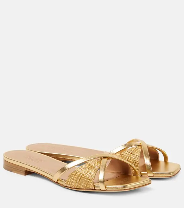 MALONE SOULIERS Penn Raffia And Metallic Leather Sandals - Gold