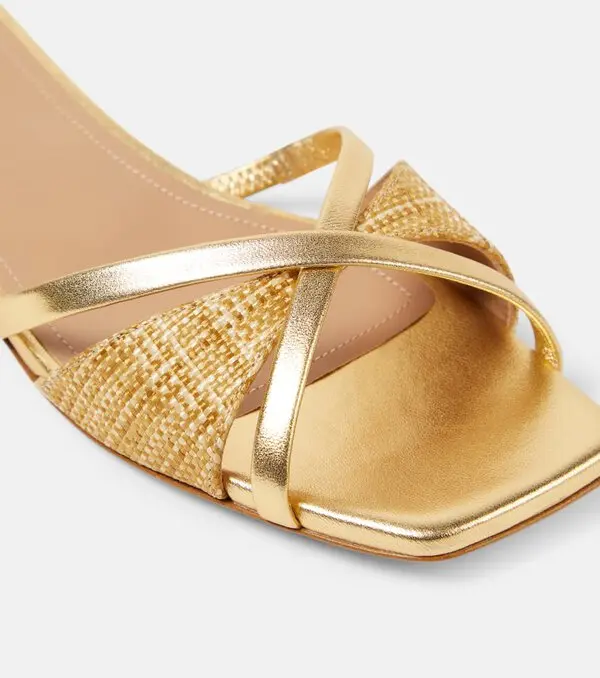 MALONE SOULIERS Penn Raffia And Metallic Leather Sandals - Gold