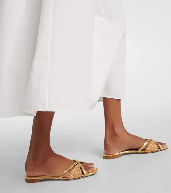MALONE SOULIERS Penn Raffia And Metallic Leather Sandals - Gold