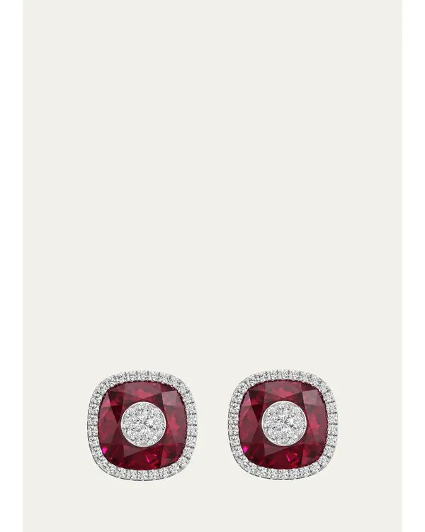 BHANSALI 18k White Gold 10mm Cushion-cut Fusion Stud Earrings With Diamonds