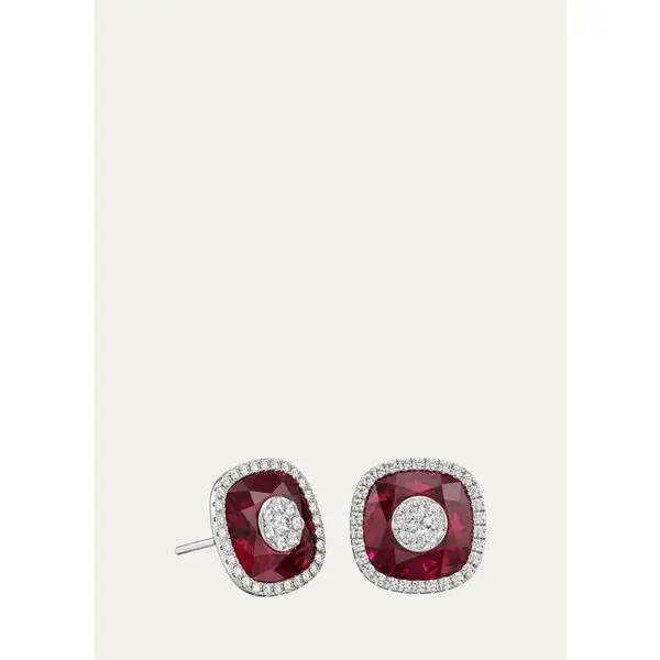 BHANSALI 18k White Gold 10mm Cushion-cut Fusion Stud Earrings With Diamonds