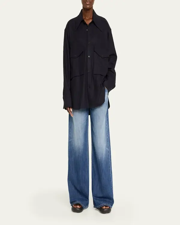 SETCHU Oversized Wool Cashmere Button-down Top