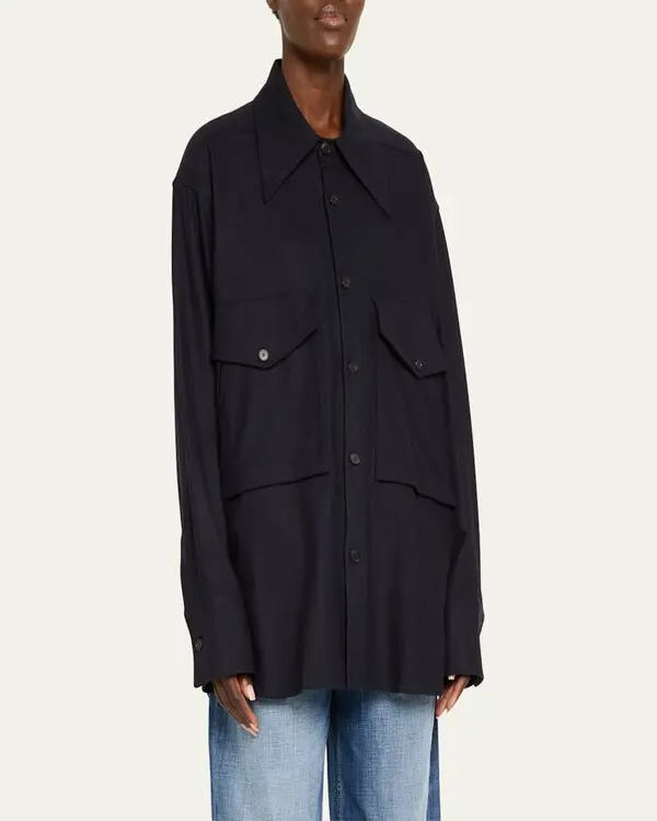 SETCHU Oversized Wool Cashmere Button-down Top