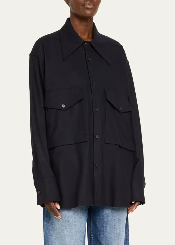 SETCHU Oversized Wool Cashmere Button-down Top