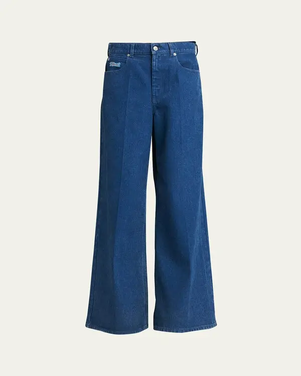 Marni Logo-embroidered Wide-leg Denim Jeans