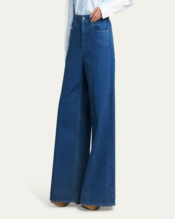 Marni Logo-embroidered Wide-leg Denim Jeans