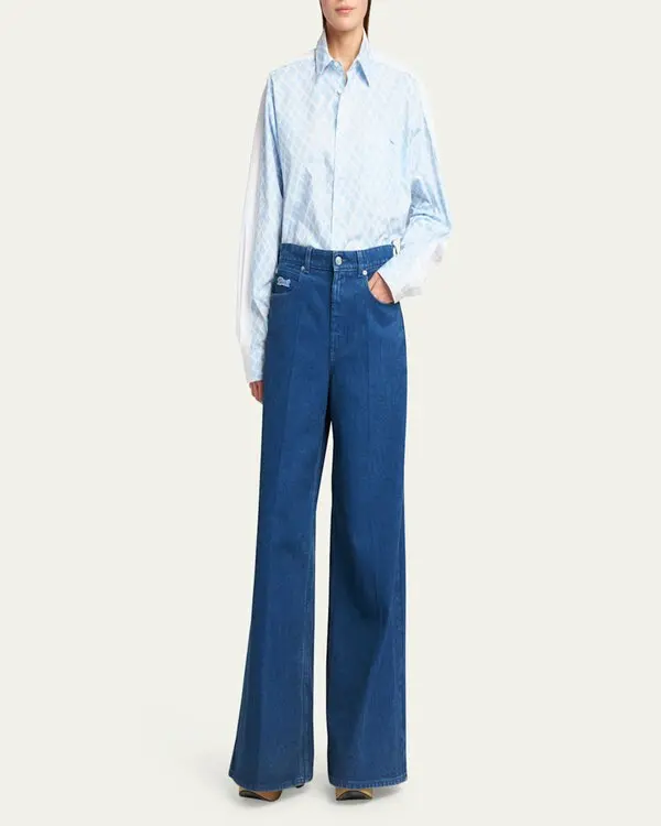 Marni Logo-embroidered Wide-leg Denim Jeans