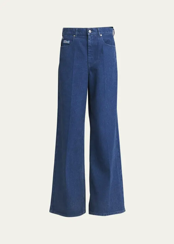 Marni Logo-embroidered Wide-leg Denim Jeans