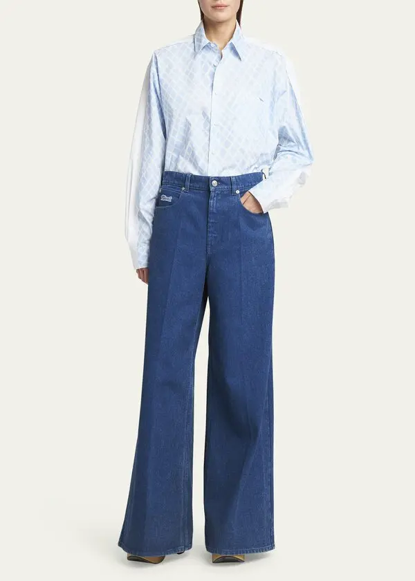 Marni Logo-embroidered Wide-leg Denim Jeans