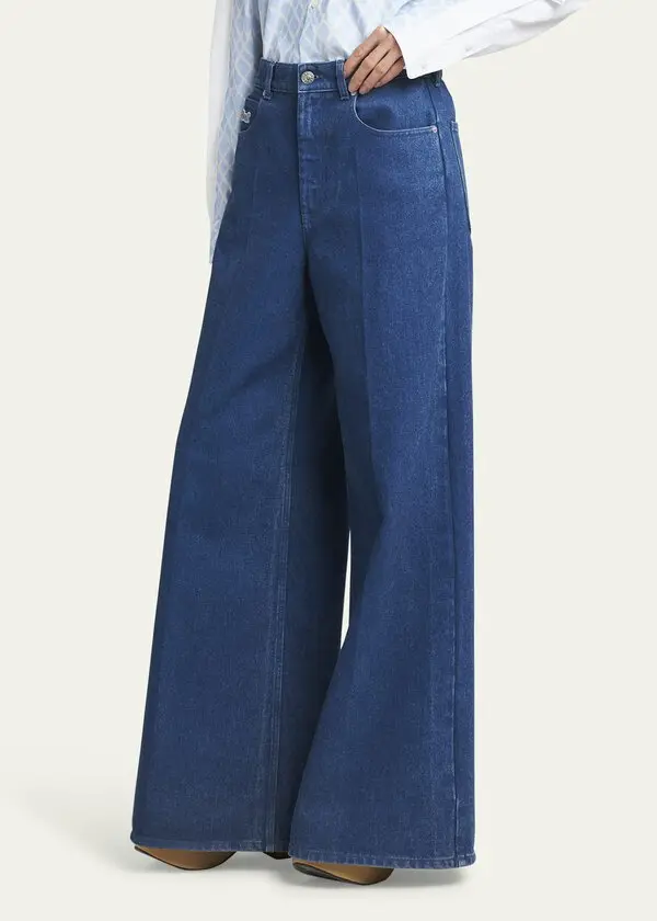 Marni Logo-embroidered Wide-leg Denim Jeans