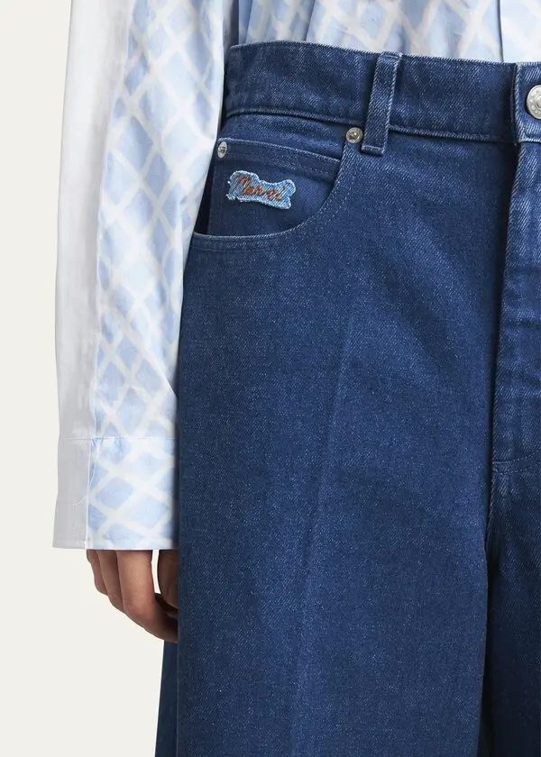 Marni Logo-embroidered Wide-leg Denim Jeans