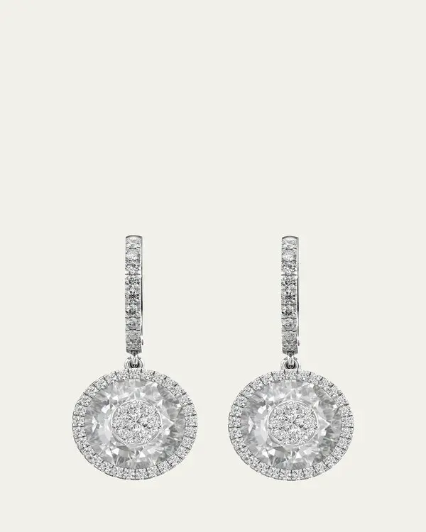 BHANSALI 18k White Gold 10mm Halo Drop Earrings With Diamonds - White Quartz
