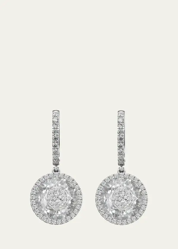 BHANSALI 18k White Gold 10mm Halo Drop Earrings With Diamonds
