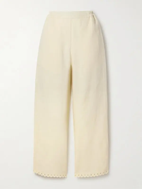 Sleeper Sofia Broderie Anglaise-trimmed Linen Pajama Pants - White