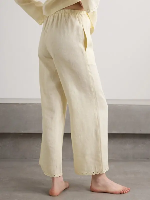 Sleeper Sofia Broderie Anglaise-trimmed Linen Pajama Pants - White